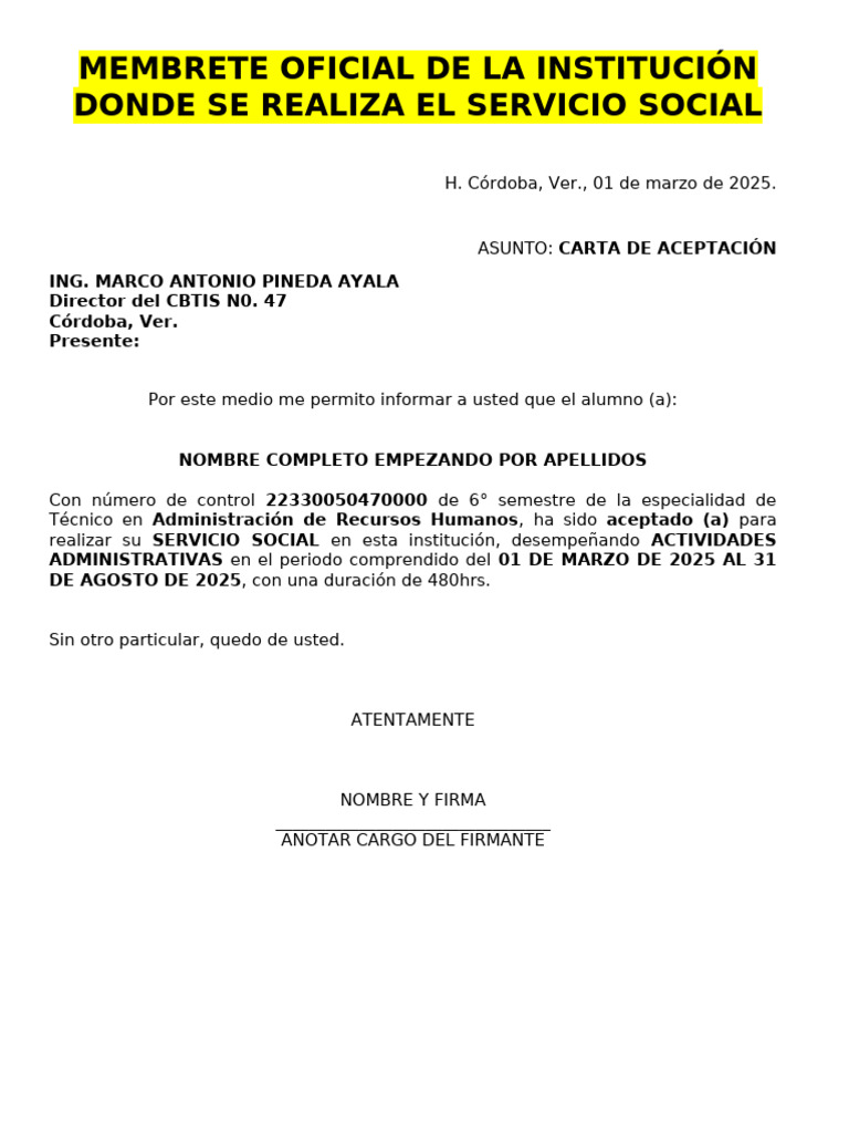 Ejemplo Carta de Aceptacion | PDF