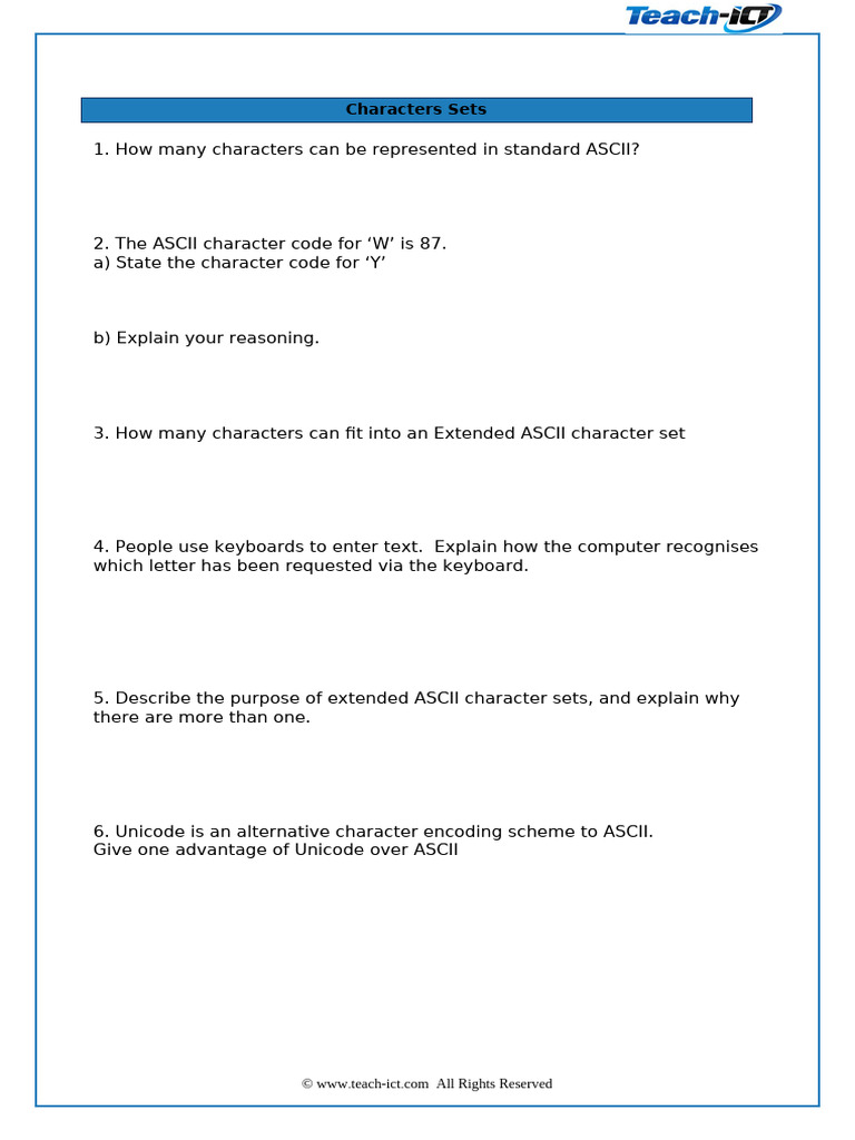Character Sets - ASCII Code - Homework | PDF