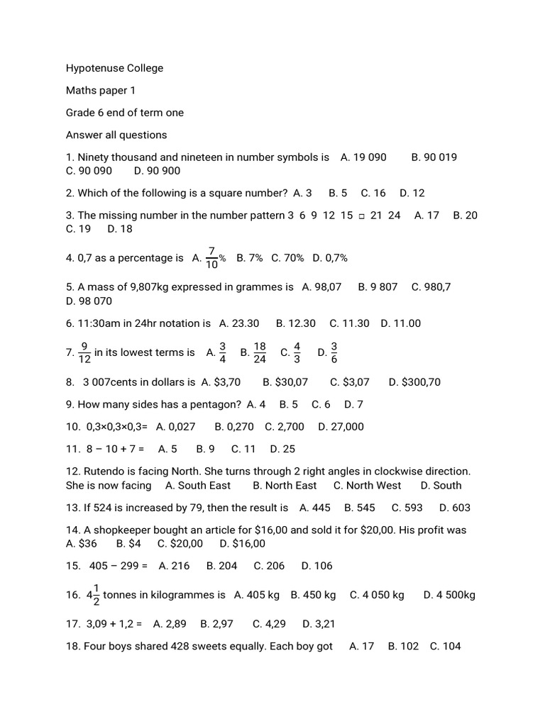 Maths p1 Grade 6 Moderated | PDF | Euclidean Geometry | Elementary Geometry