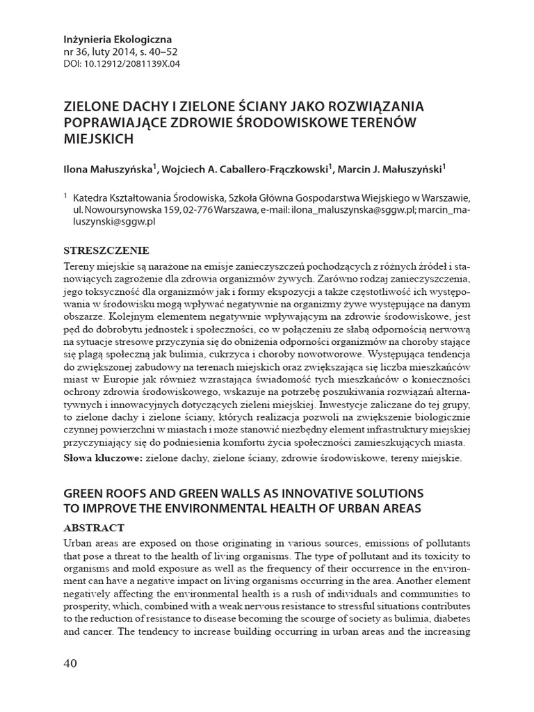 Zielone Dachy I Zielone Ściany Jako | PDF