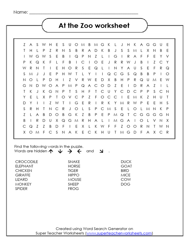 At The Zoo Wordsearch | PDF | Mouse | Zoology