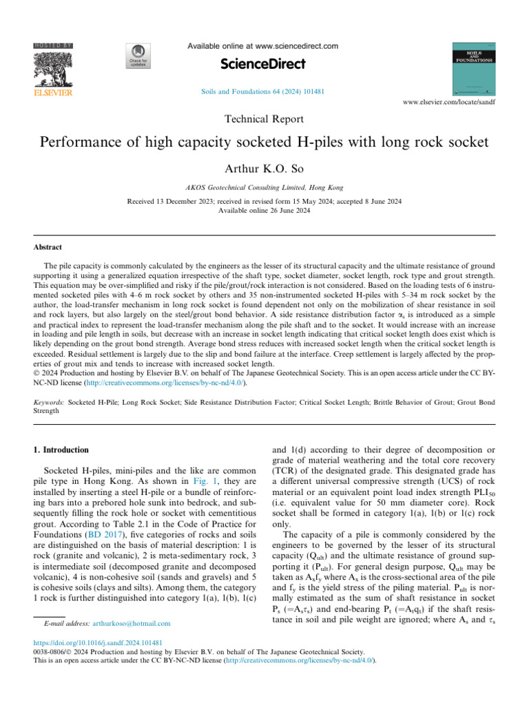 High Capacity Socketed H-Piles Analysis | PDF | Deformation ...