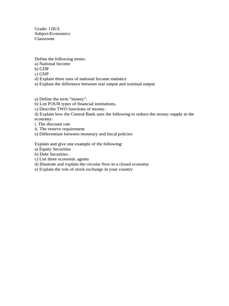 Key Economics Concepts for Grade 11 | PDF