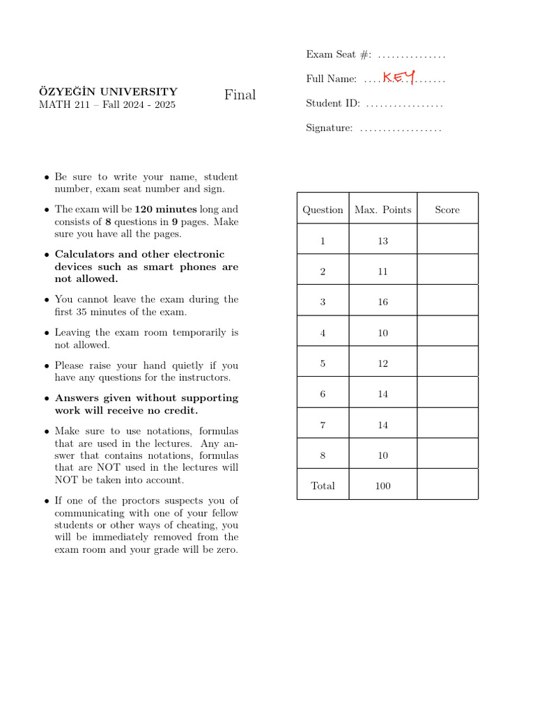 MATH 211 Final Exam Instructions | PDF | Eigenvalues And Eigenvectors ...