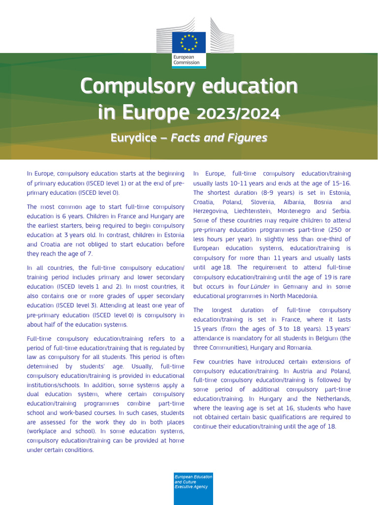 Compulsory Education in Europe 2023-2024 | PDF | Vocational Education ...