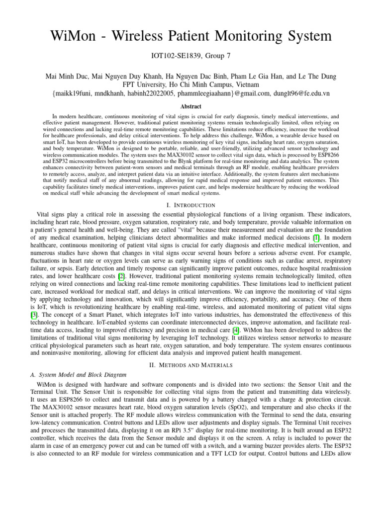 IOT102 Final Project Report Group 7 | PDF | Monitoring (Medicine) | Internet Of Things