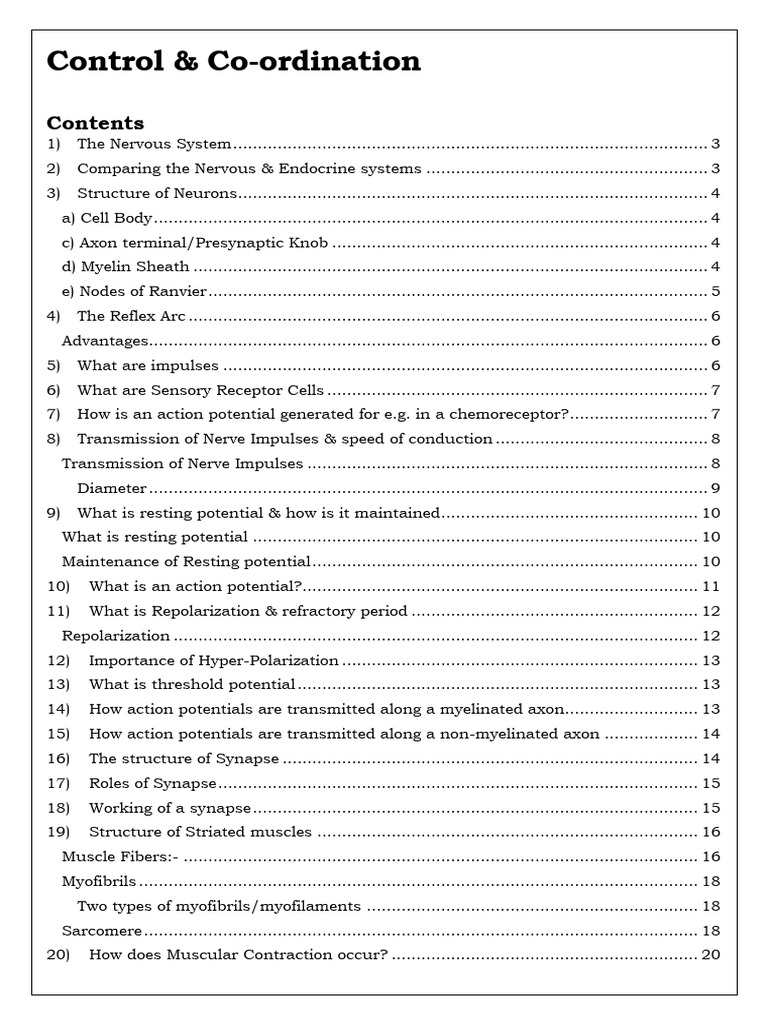 Chapter 15 Control & Co-Ordination | PDF | Action Potential | Chemical ...