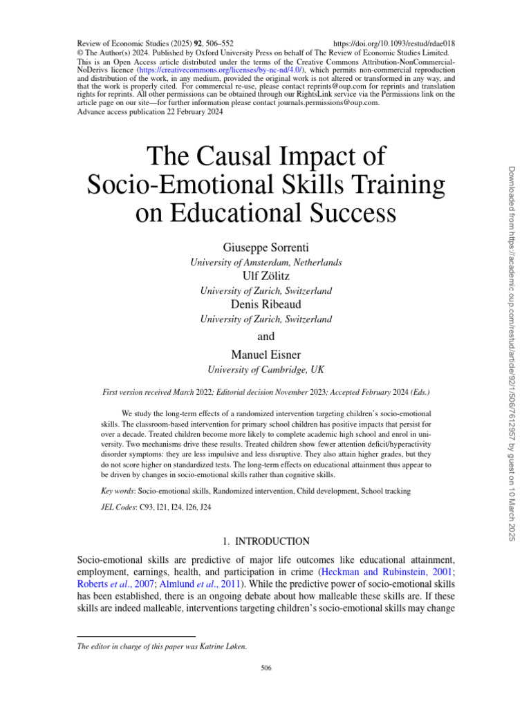 The Causal Impact of Socio-emotional Skills Training on Educational ...