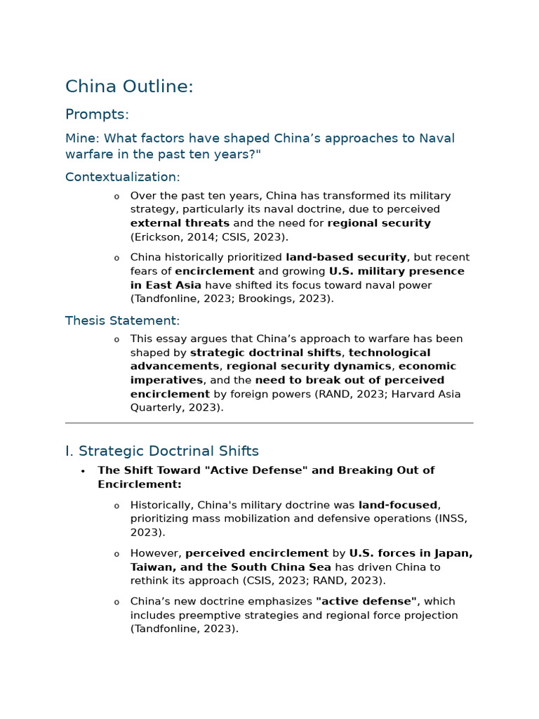 China Navy Warefare Essay Outline V3 | PDF | People's Liberation Army ...