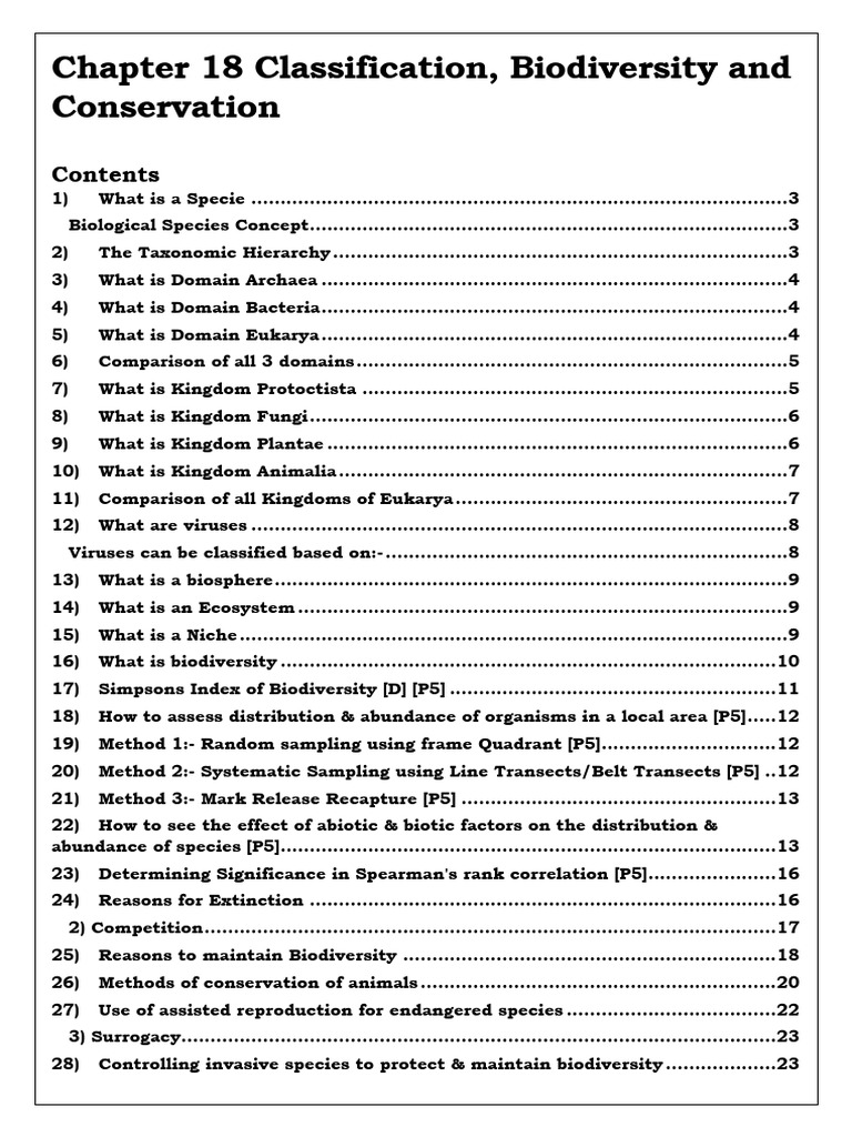 Chapter 18 Classification, Biodiversity & Conservation | PDF | Cell ...