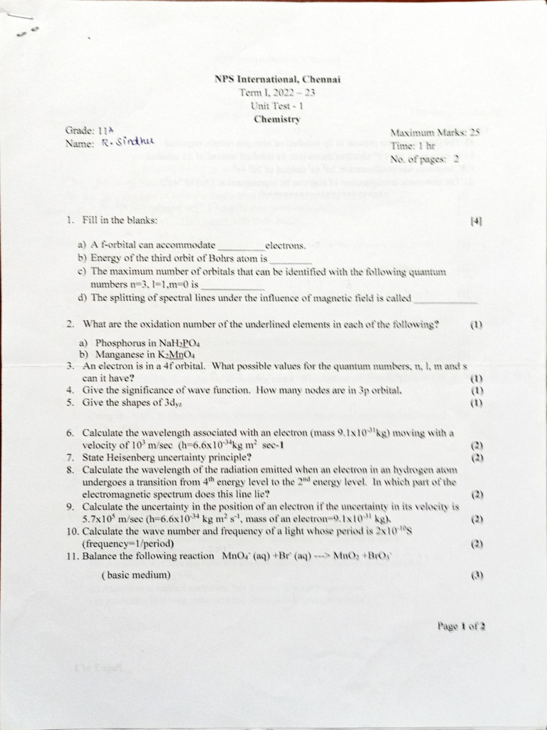 GR 11 Previous Qps - CHEMISTRY | PDF
