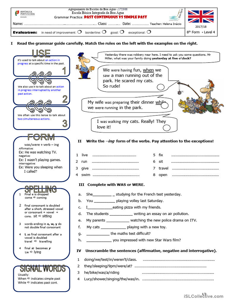 Past Continuous vs Simple Past Grammar Guide | PDF | Linguistics ...