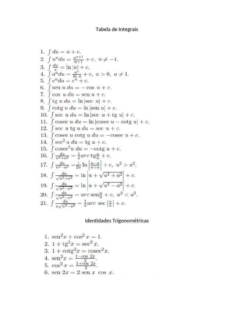Tabela de Integrais | PDF