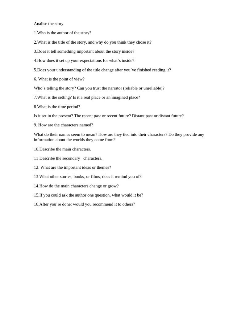 Analise The Story Questions | PDF