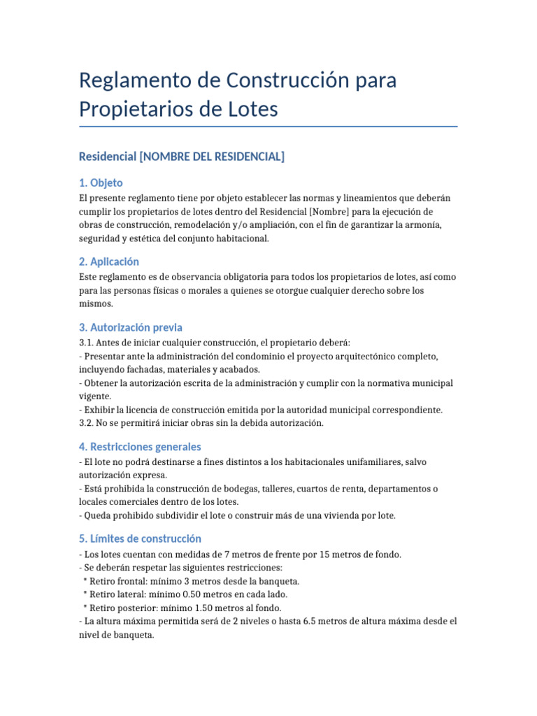 Reglamento Construccion Residencial | PDF | Regulación | Condominio