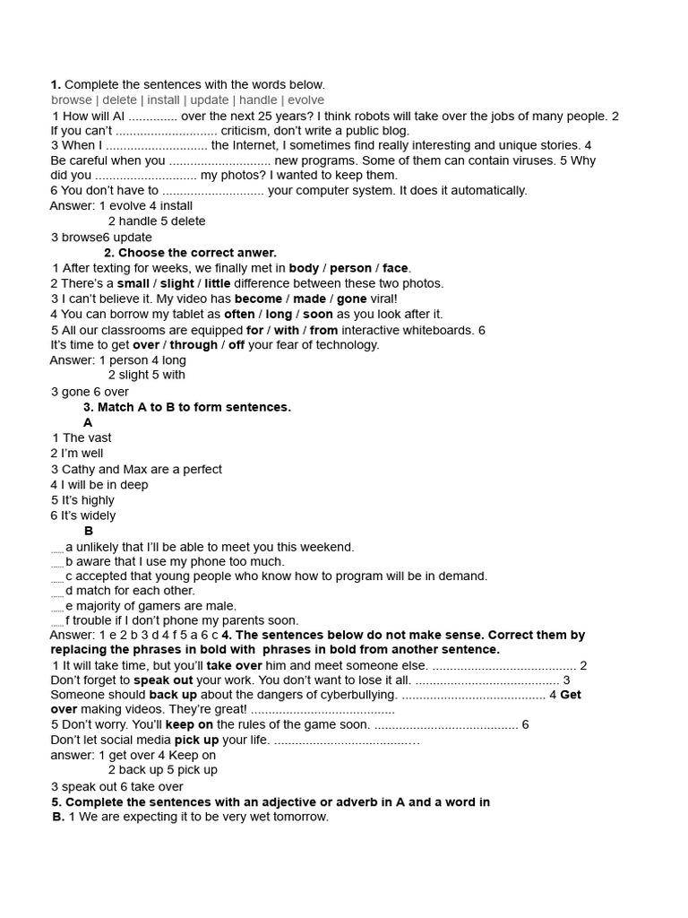 1º bach Unit-2 Extra activities+answers | PDF