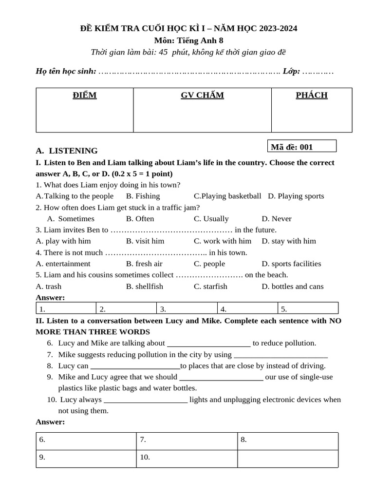 Đề thi CKI- anh 8 (2023-2024) | PDF | Christmas | Vietnam