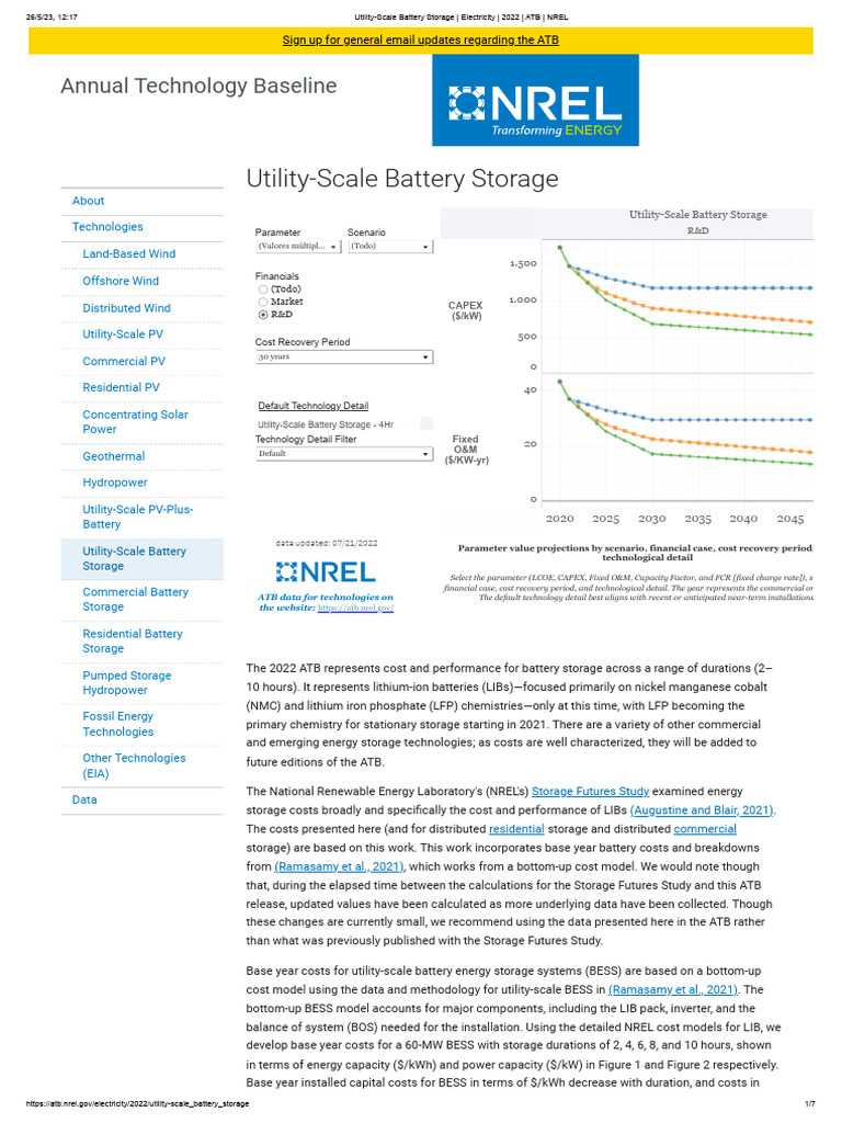 Utility-Scale Battery Storage - Electricity - 2022 - ATB - NREL | PDF | Power (Physics ...