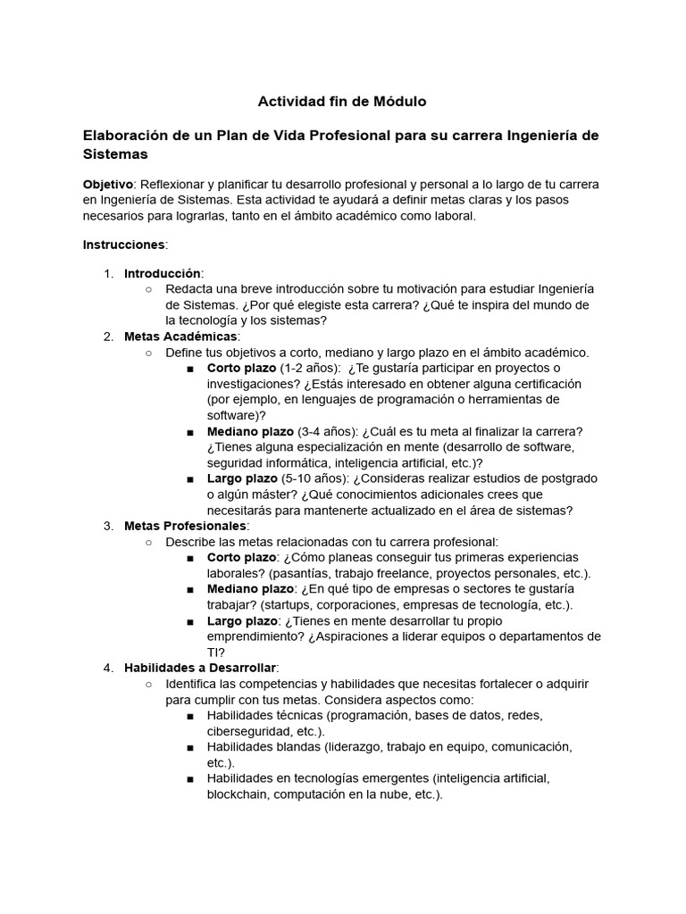 Elaboración de un Plan de Vida Profesional | PDF | Software ...