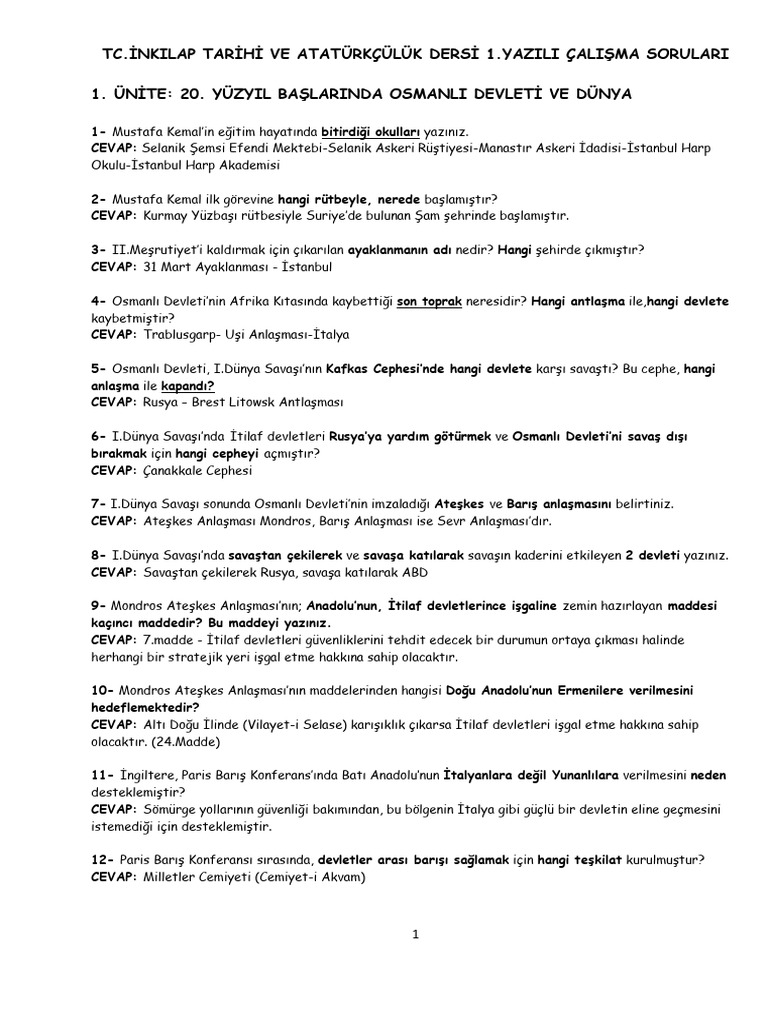 İnk tar. Çalışma Soru | PDF