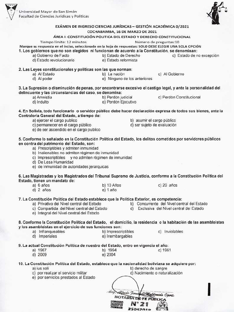 Examen 2021 KELSEN UMMS | PDF