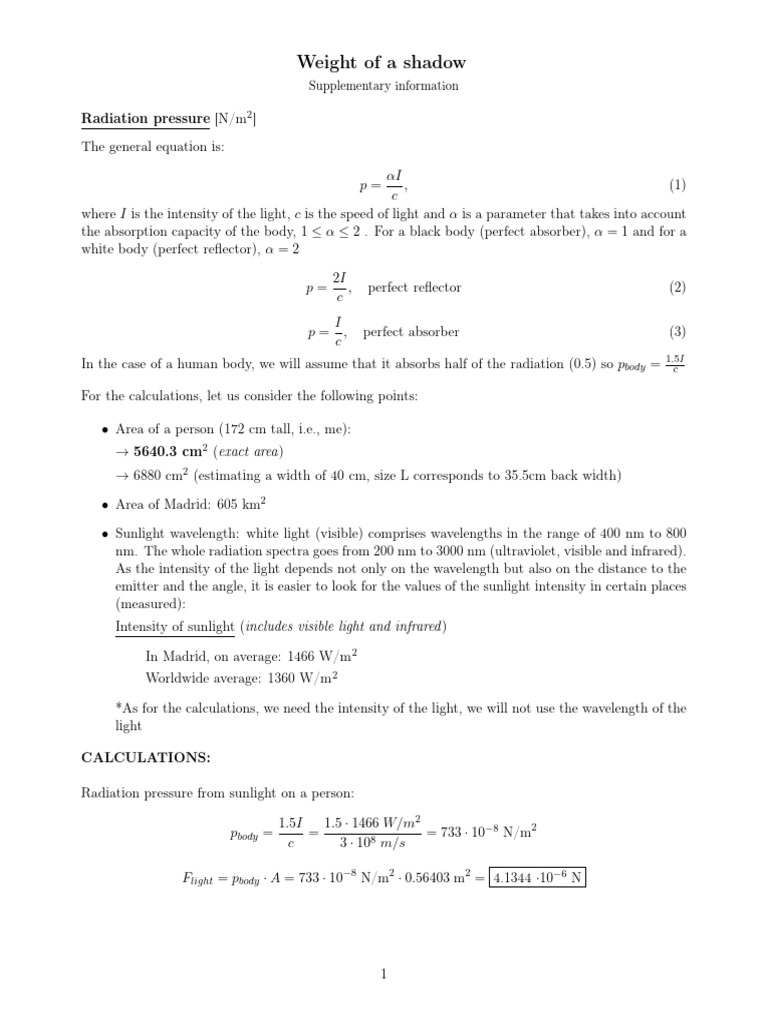 Shadow Weight and Radiation Pressure | PDF | Electromagnetic Radiation ...
