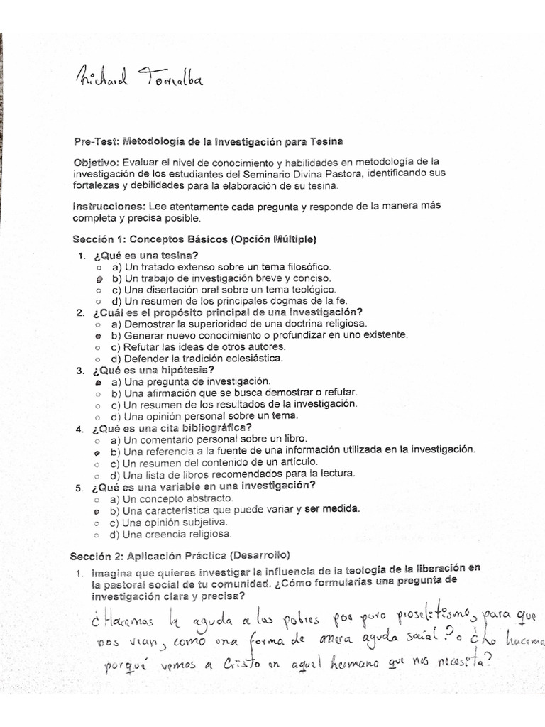 Pre - Test (Richard Torrealba) | PDF