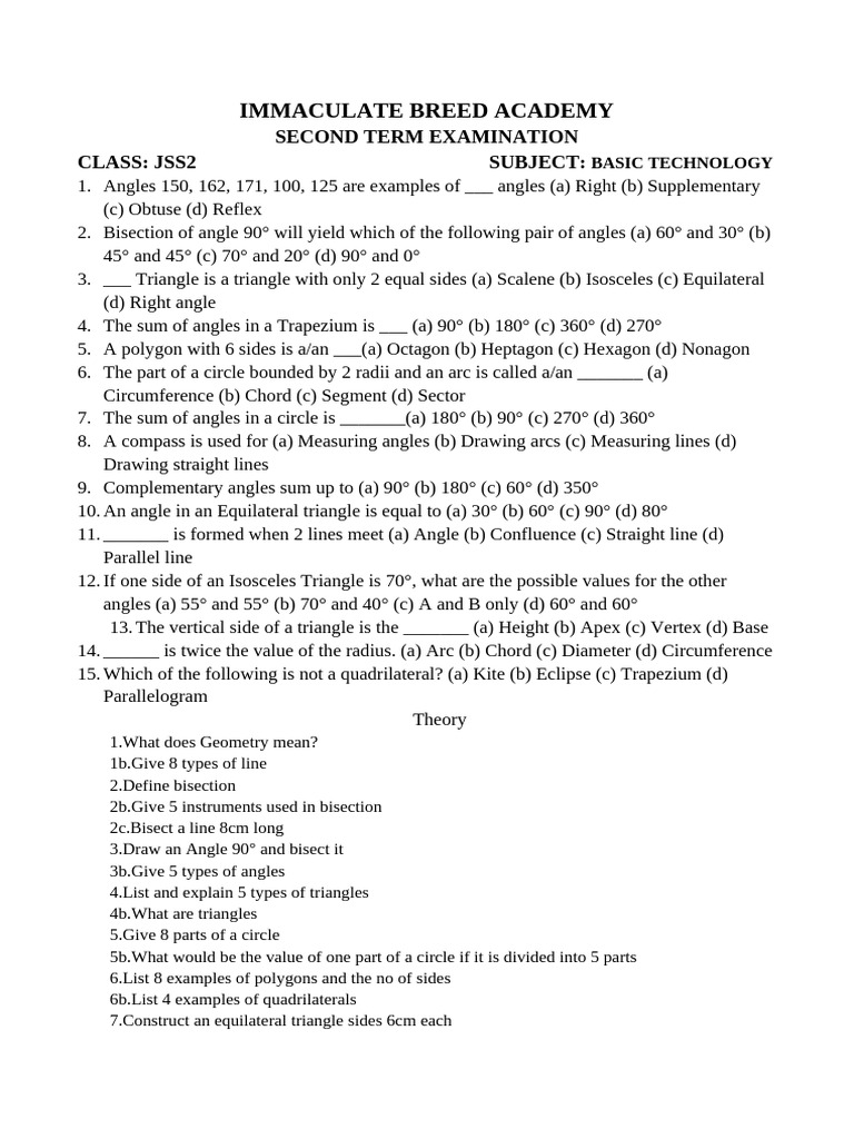 Immaculate Breed Academy Jss2 Second Term | PDF