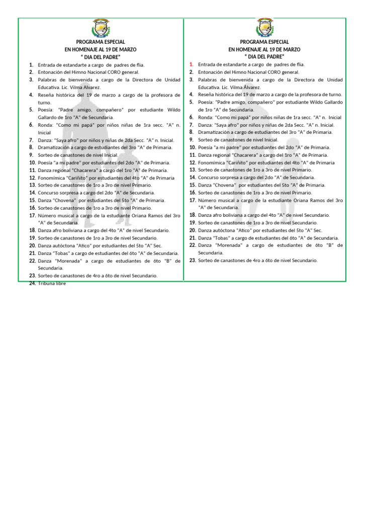 Programa Especial en Homenaje Al 19 de Marzo | PDF