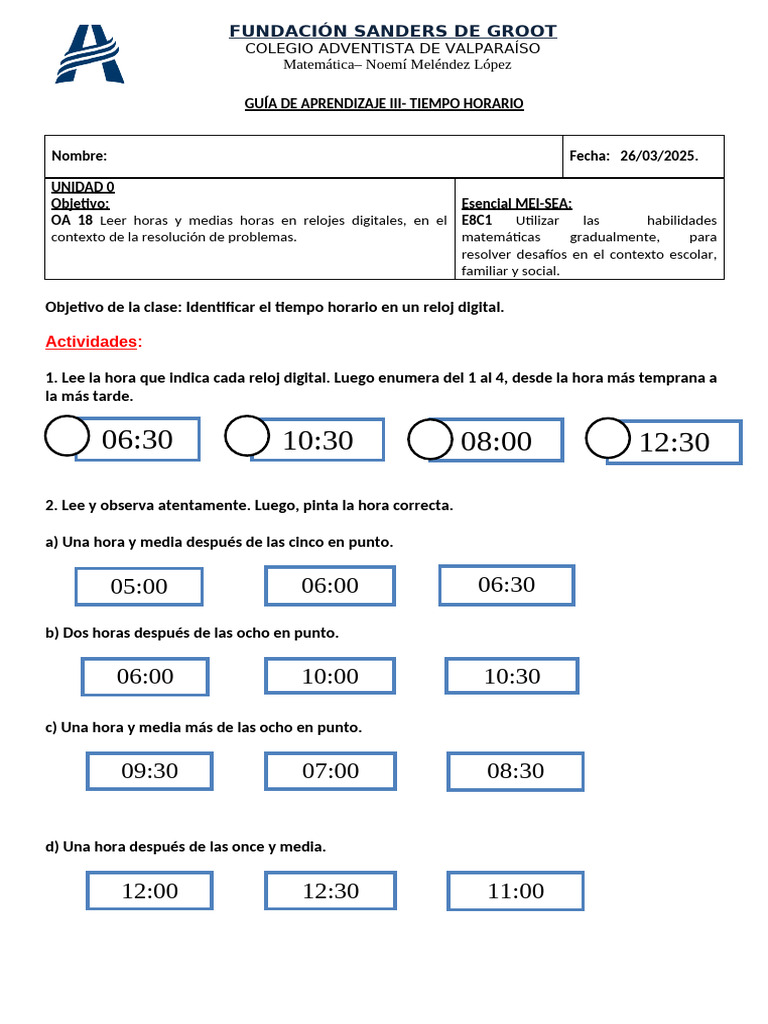 Guía de Aprendizaje Iii - Tiempo Horario | PDF | Aprendizaje
