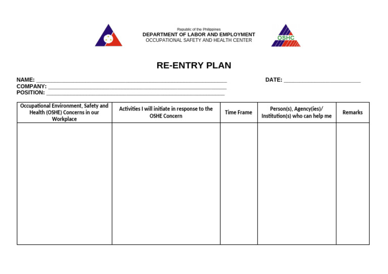 (Please download) Re-Entry Plan Form | PDF