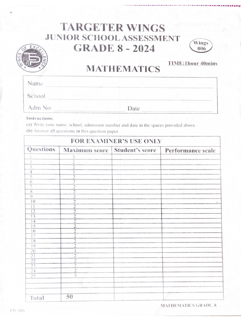Grade 8 Maths Targeter Wing 006 | PDF