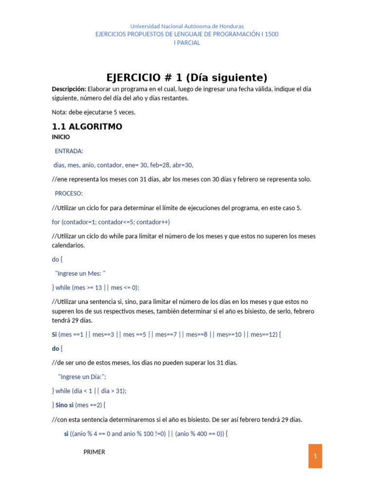 Algoritmo Ejercicio 1 - Dia Siguiente 1 - Tarea 2 | PDF | Algoritmos | Programación de computadoras