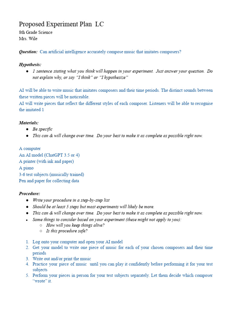 Final Experiment Plan | PDF | Experiment | Artificial Intelligence