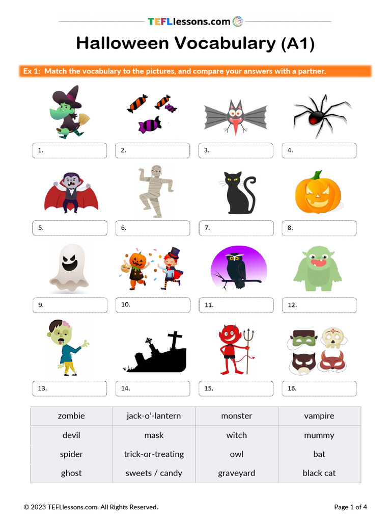 Halloween Vocabulary A1 Student | PDF | Halloween | Trick Or Treating