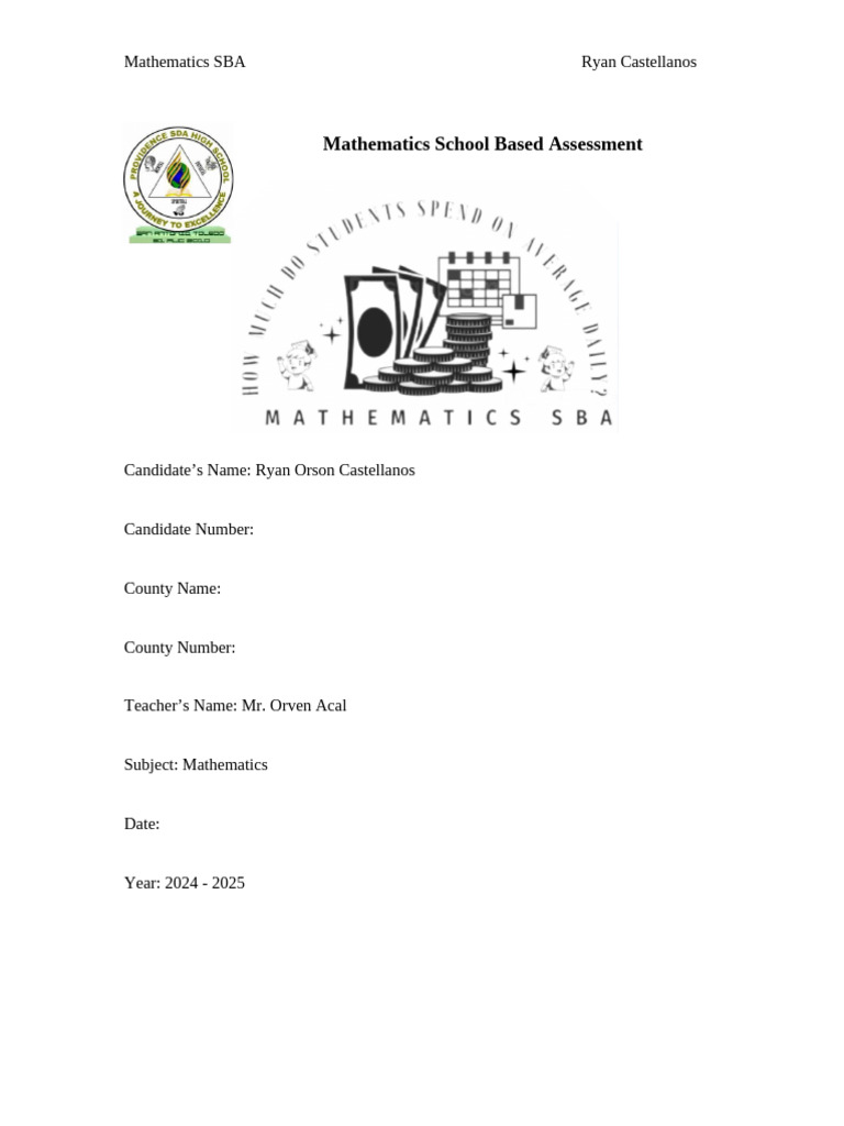 Mathematics School Based Assessment | PDF | Mean | Money