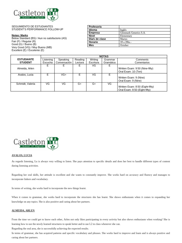 Student Performance Evaluation Report | PDF | Language Acquisition ...