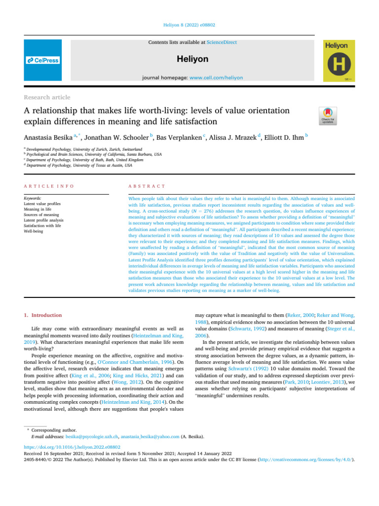 Besika, A., (2022). A relationship that makes life worth-living | PDF ...