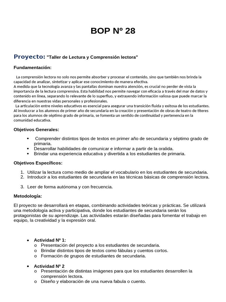 Proyecto de Alfabetización Articulación Con Primaria 2025 | PDF ...