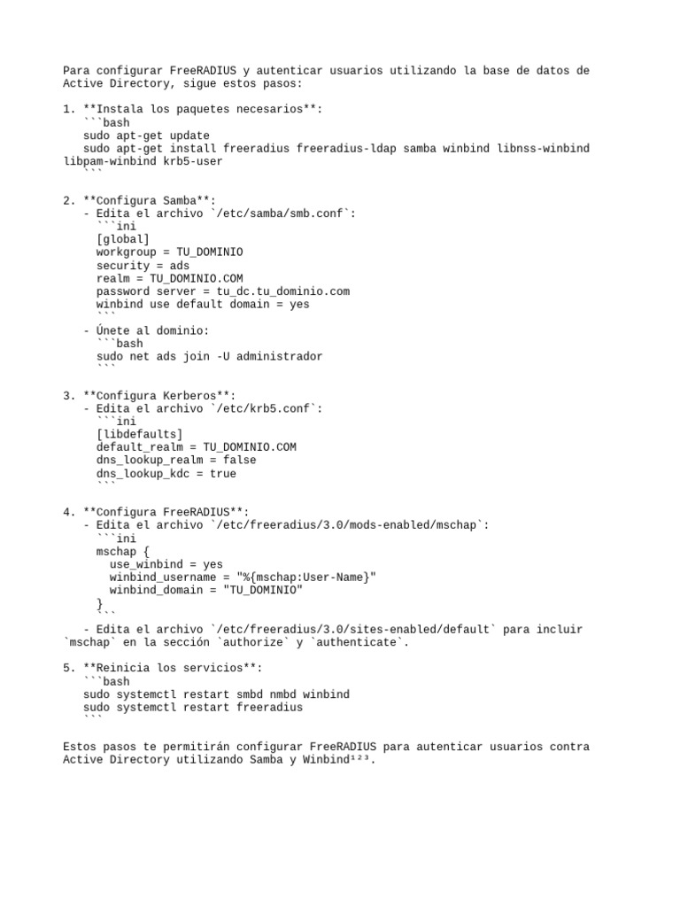 Configuración Freeradius para Active Directoy | PDF