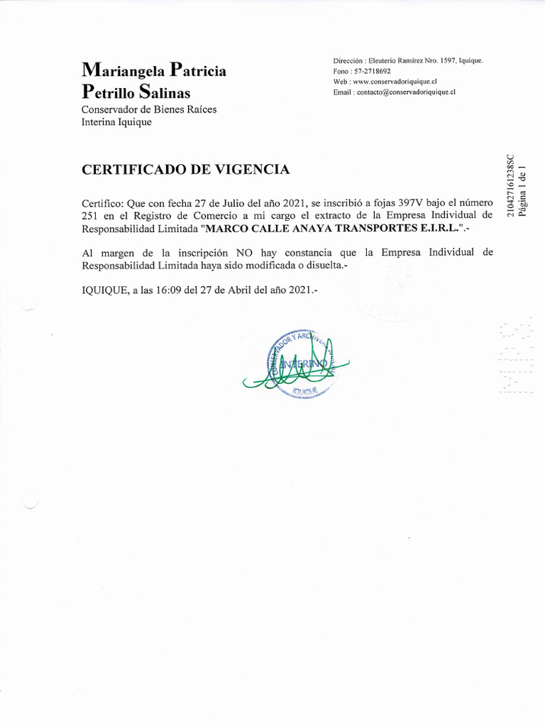 Cert.de Vigencia Eirl | PDF