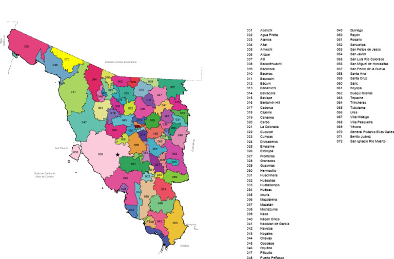Mapa de Sonora Con Nombres y Color | PDF | Sonora