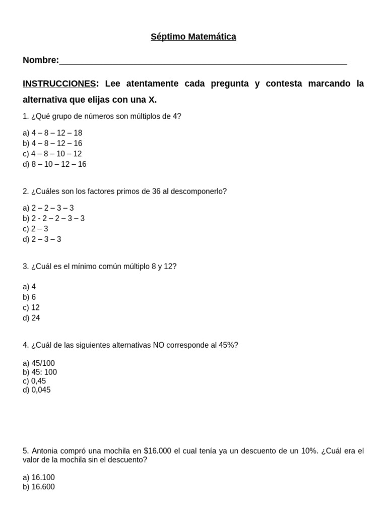 Guia Diagnostica Septimo Matematica | PDF | Triángulo | Matemática Elemental