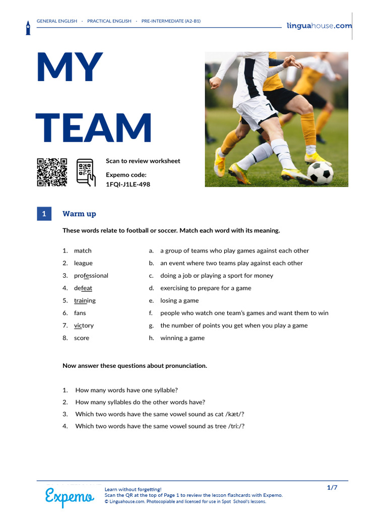 Football Vocabulary and Reading Practice | PDF | Sentence (Linguistics ...