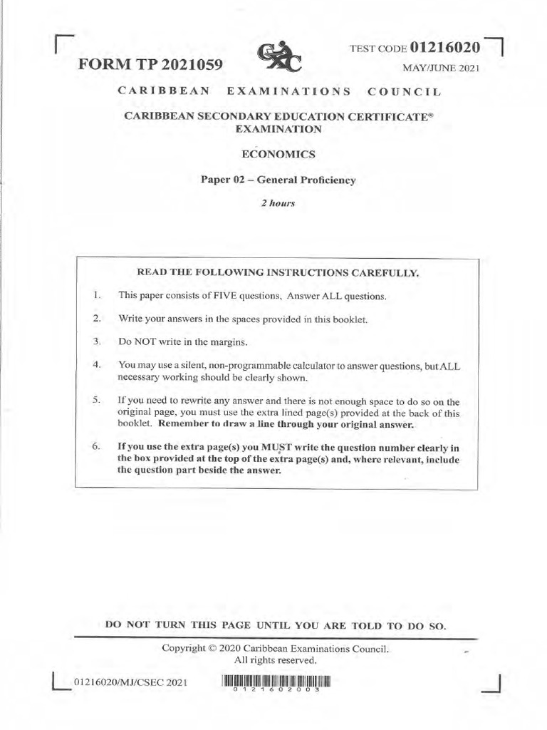 CSEC Economics P2 2021 MJ | PDF