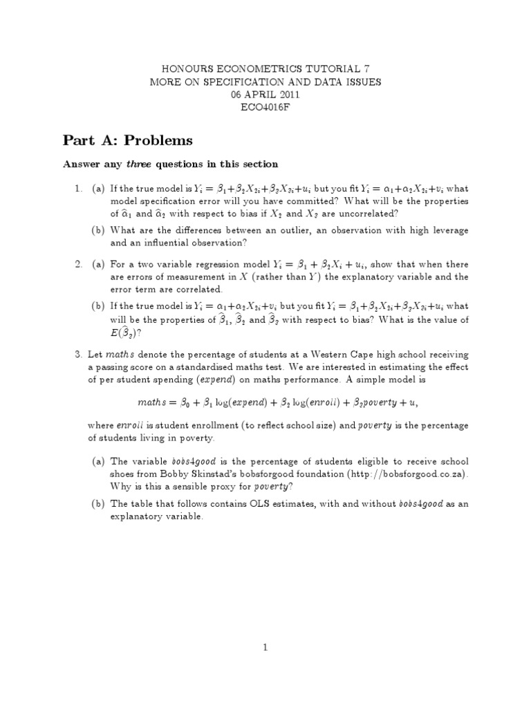 ECO4016F 2011 Tutorial 7 | PDF | Regression Analysis | Errors And Residuals