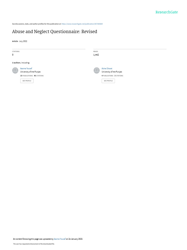 Abuse and Neglect Questionnaire Revised | PDF | Child Abuse | Psychometrics