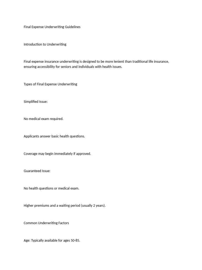 Final Expense Underwriting Guidelines | PDF