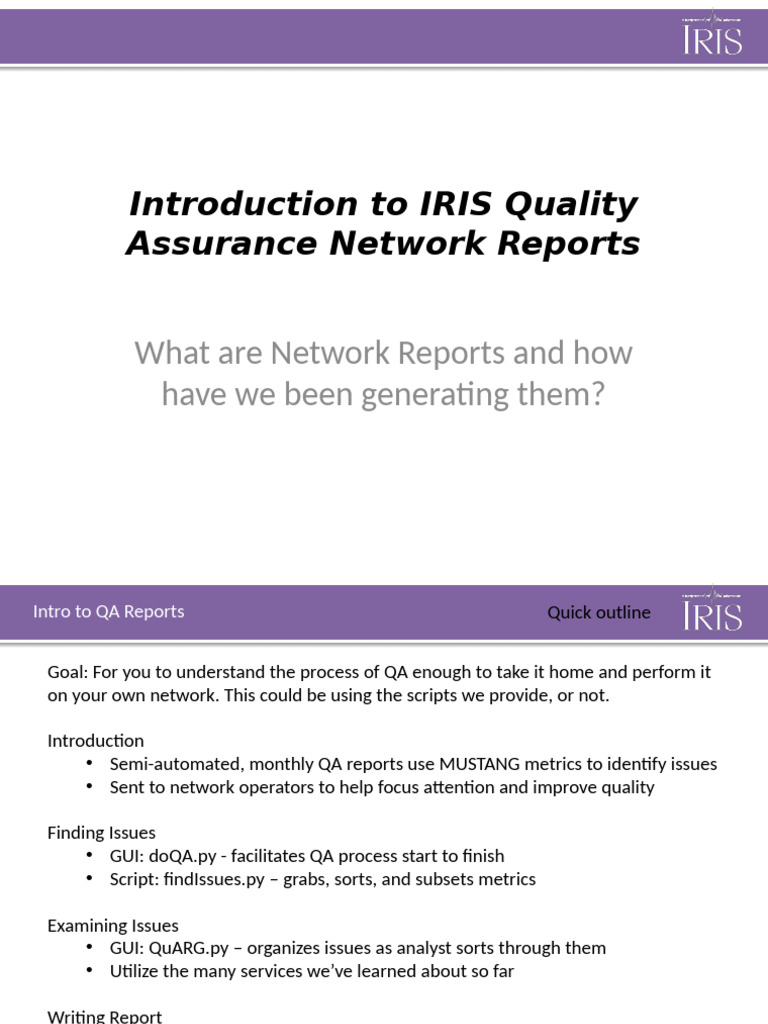 IRIS Quality Assurance Network Reports Guide | PDF | Information ...