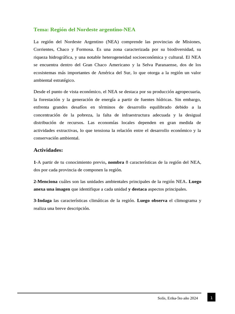 Región Del NEA-5to 2024 | PDF | Entorno natural | Ciencias de la Tierra